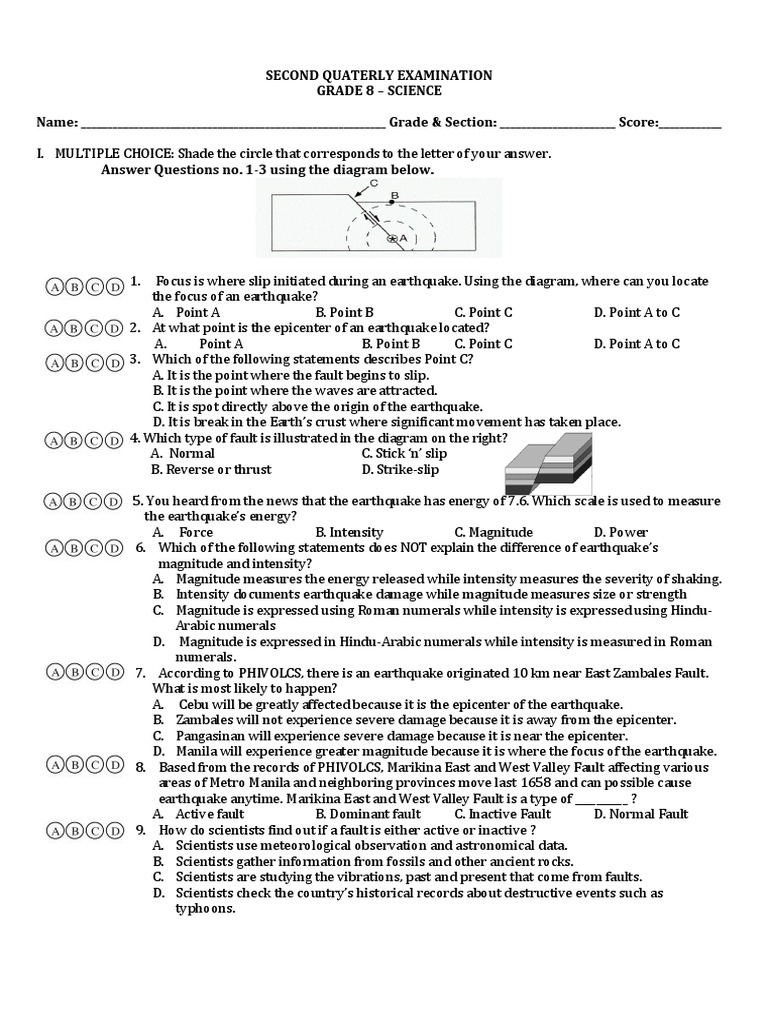 Second Quaterly Examination Grade 8 - Science Name: - Grade & Section ...