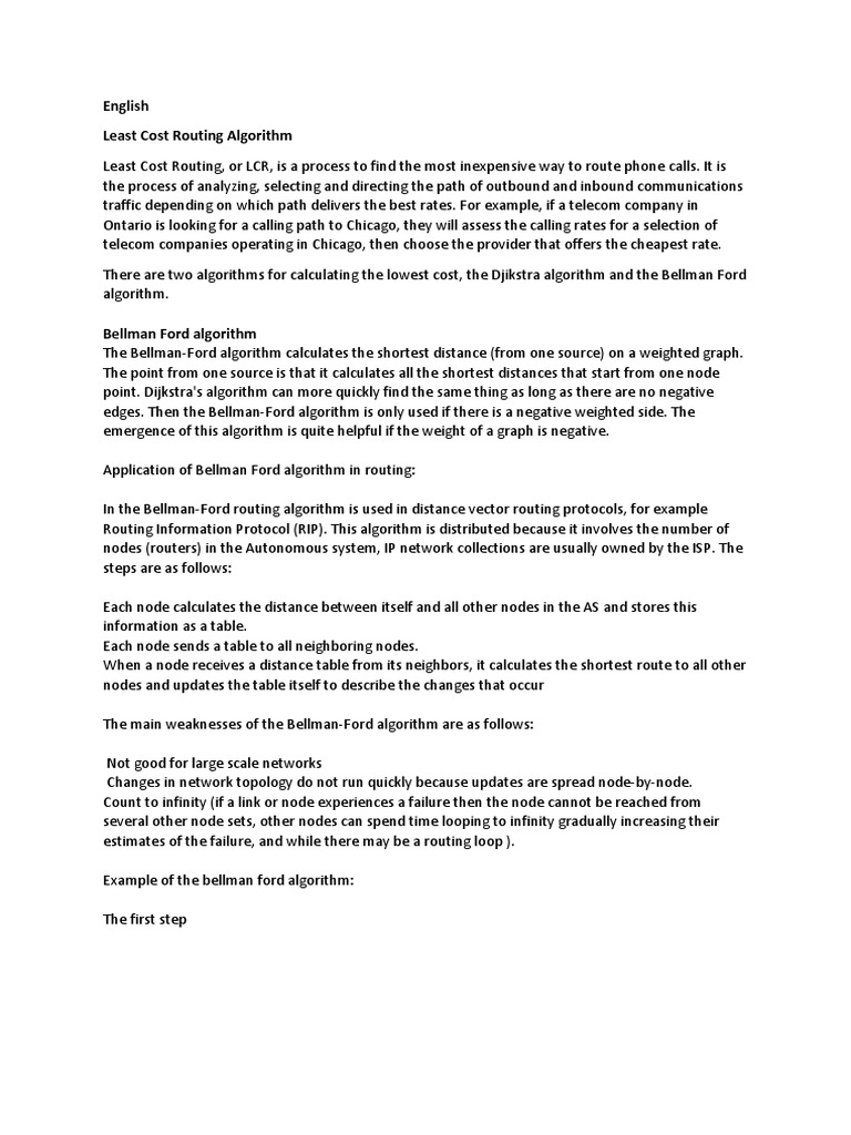 English Least Cost Routing Algorithm | PDF | Routing | Network Layer ...