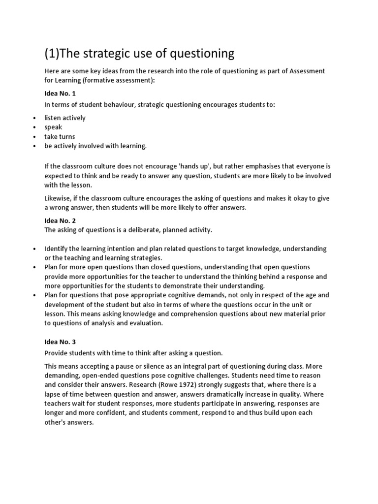 Strategic Questioning: A Framework for Effective Formative Assessment ...