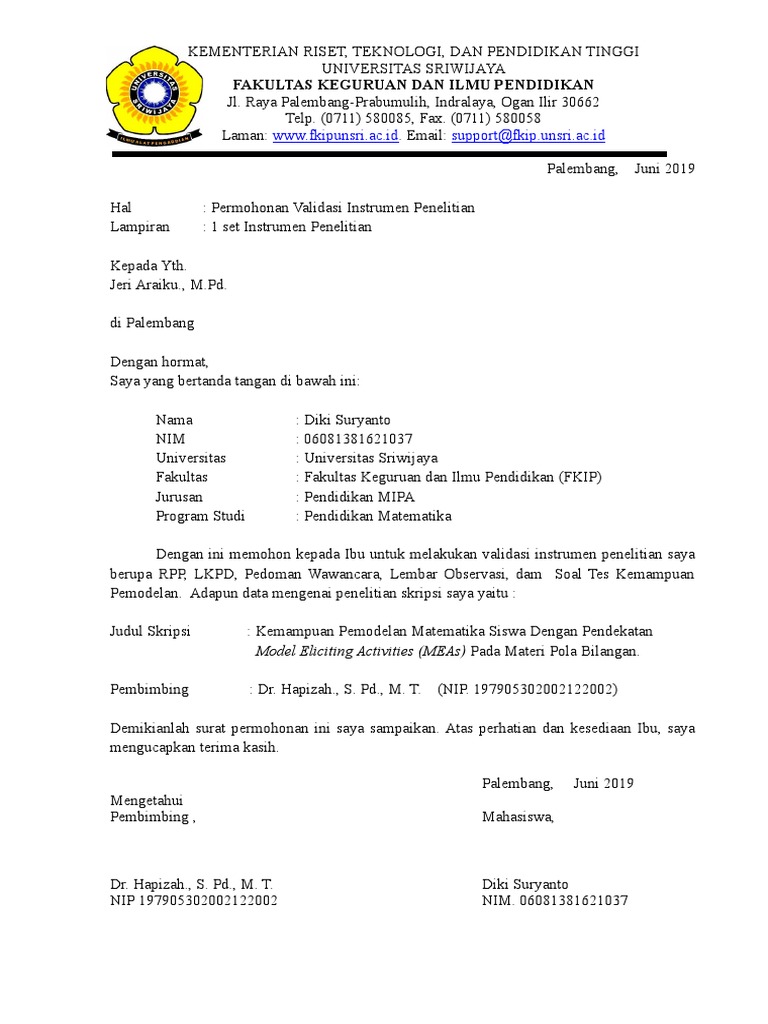Surat Permohonan Validator-1 | PDF