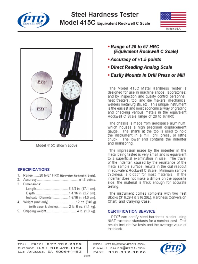 Steel Hardness Tester Model 415C | PDF | Mechanical Engineering | Nature