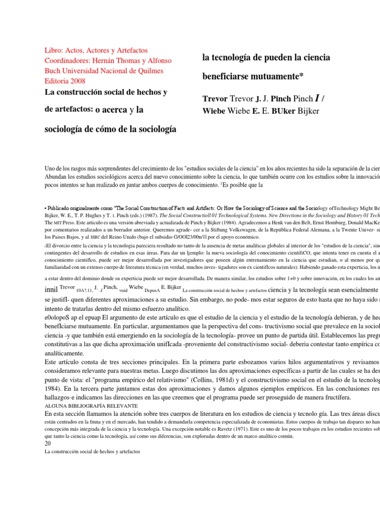 1987-2008 Pinch y Bijker - Construcción Social de Artefactos | PDF ...