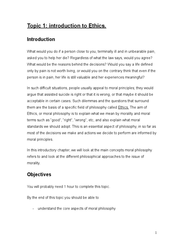 Topic 1: Introduction To Ethics | PDF | Morality | Ignorance