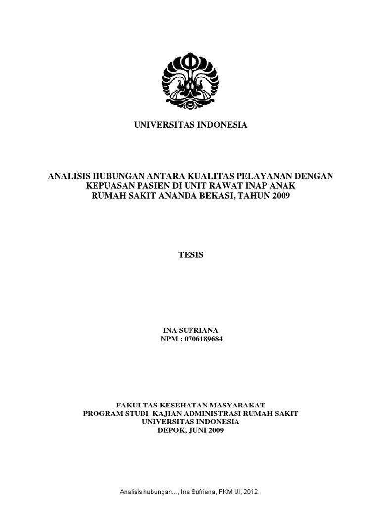 Tesis Ui Tentang Kepuasan Pasien PDF | PDF | Karier & Perkembangan ...