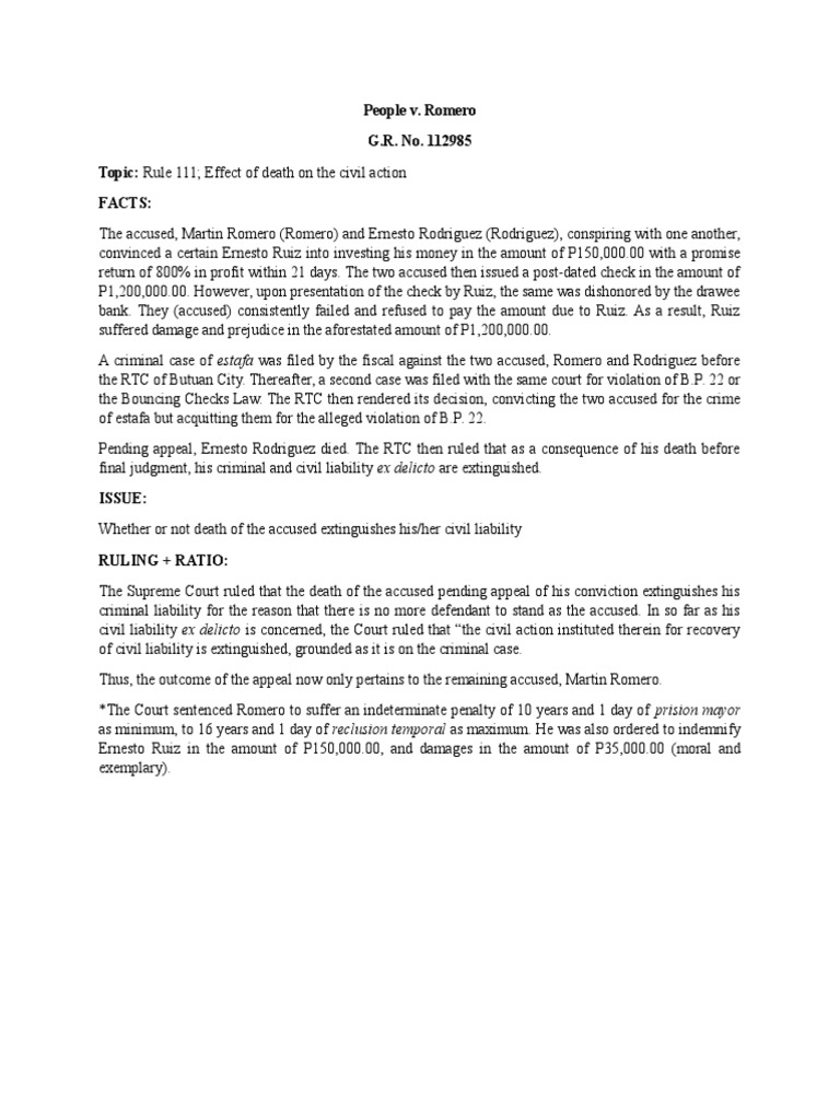 Rule 111 People V Romero DIGEST | PDF | Politics | Social Science