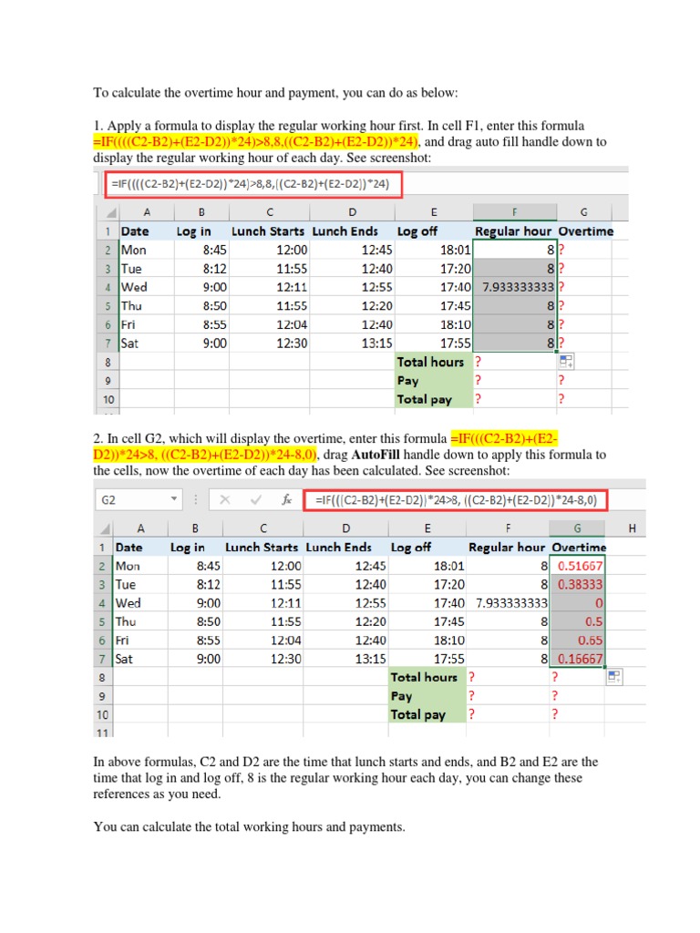 Calculate Overtime Hours and Payments | PDF | Working Time | Business