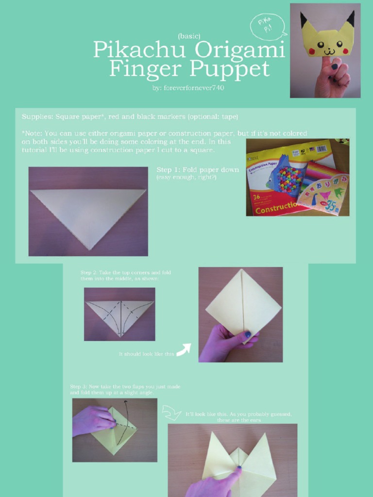 Pikachu Finger Puppet Origami Instruction Paper Craft PDF | PDF