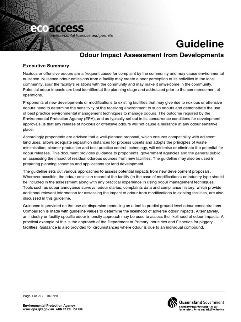 Guideline Odour Impact Assessment From Developments | PDF | Odor | Air ...