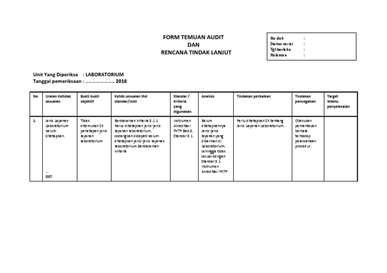 Contoh Form Temuan & Tindak Lanjut | PDF