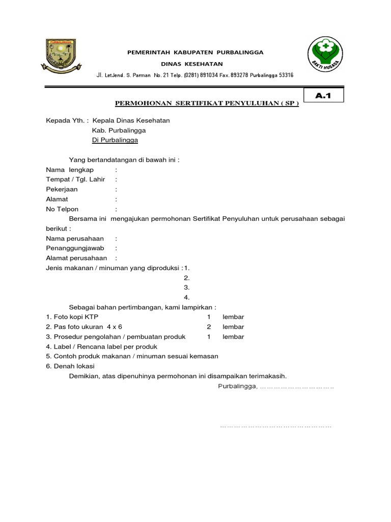 Permohonan Sertifikat Penyuluhan Pangan | PDF