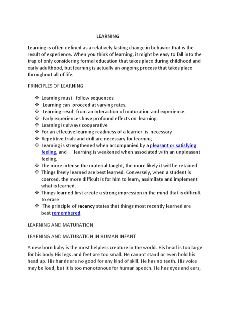 Learning and Maturation | PDF | Adults | Learning