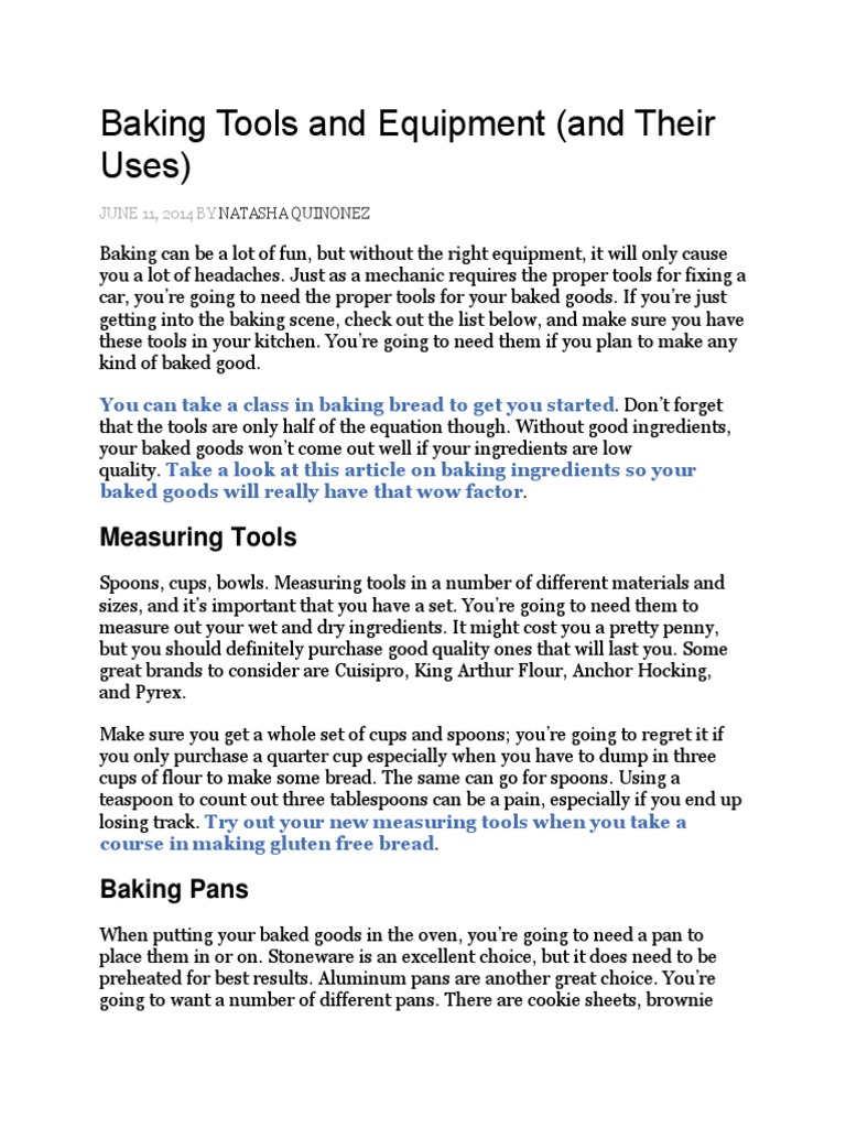 Essential Baking Tools and Their Uses | PDF | Heat | Baking