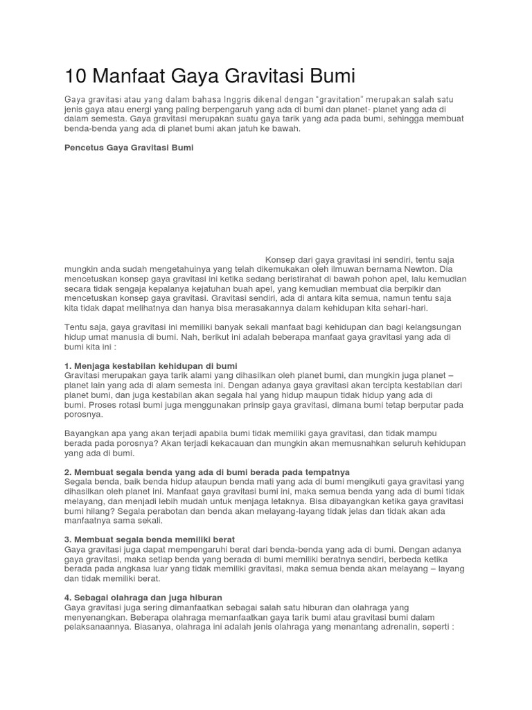 10 Manfaat Gaya Gravitasi Bumi | PDF