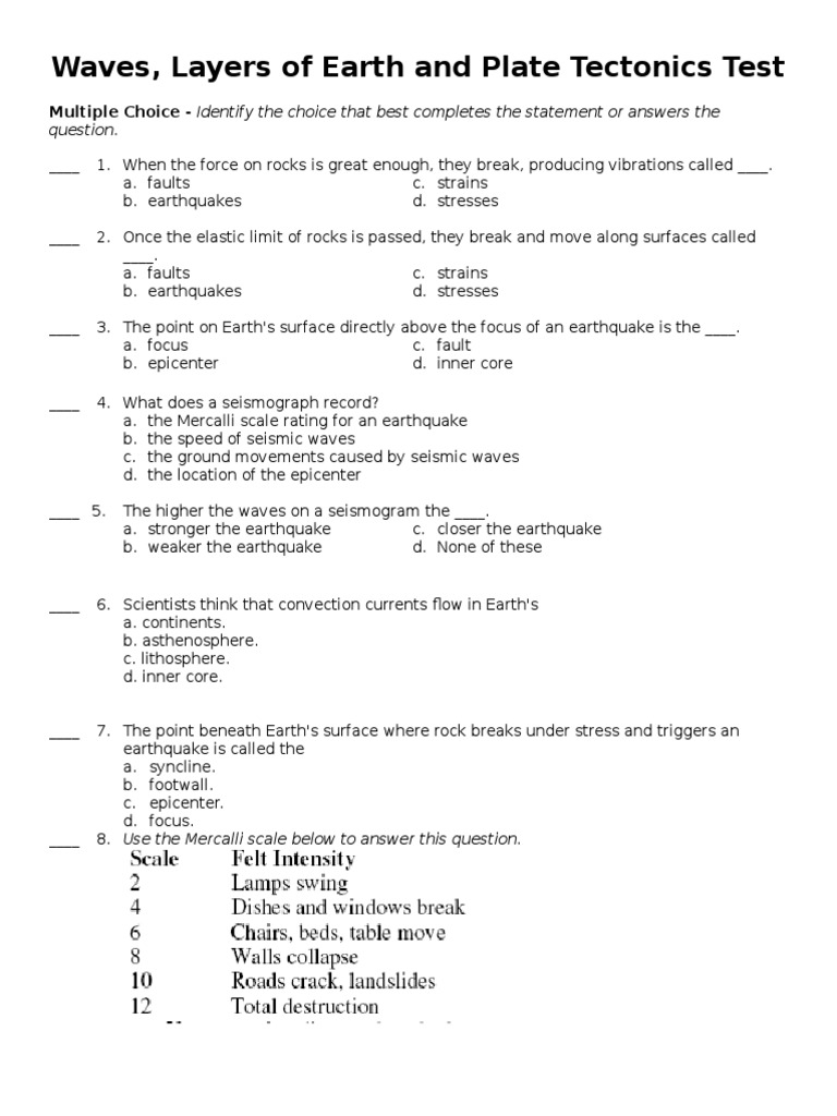 Earthquake Quiz | PDF | Plate Tectonics | Earthquakes