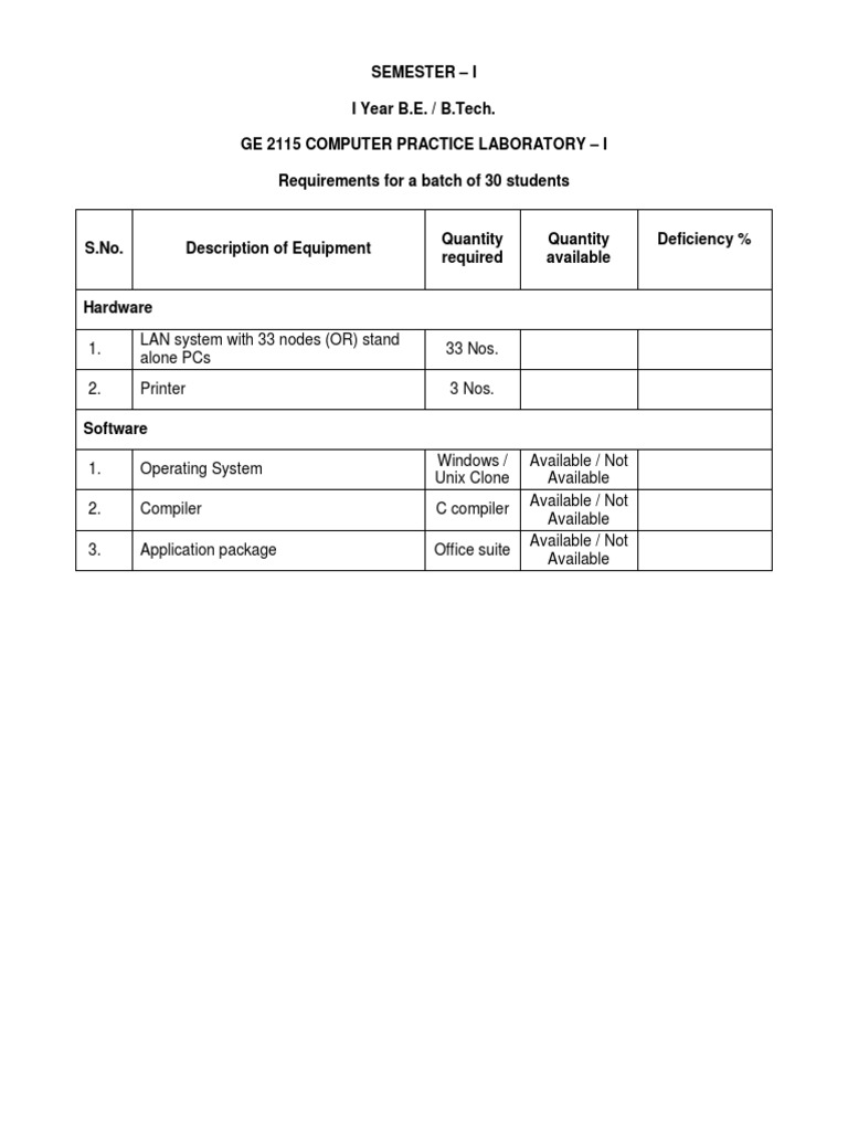 CSE Lab Requirements PDF | PDF | Personal Computers | Operating System
