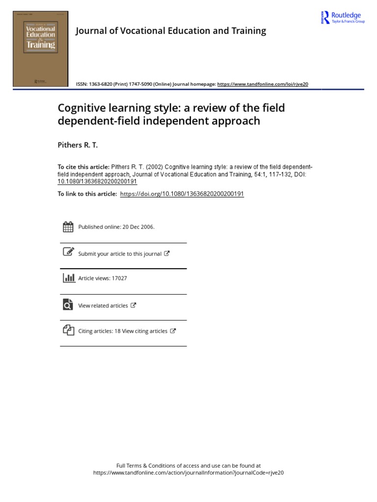 Cognitive Learning Style A Review of The Field Dependent Field ...