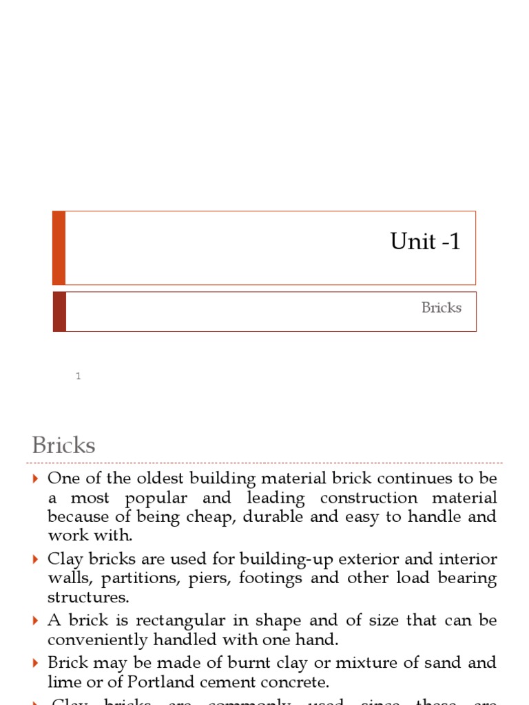 Unit - 1 - Bricks PDF | PDF | Brick | Lime (Material)
