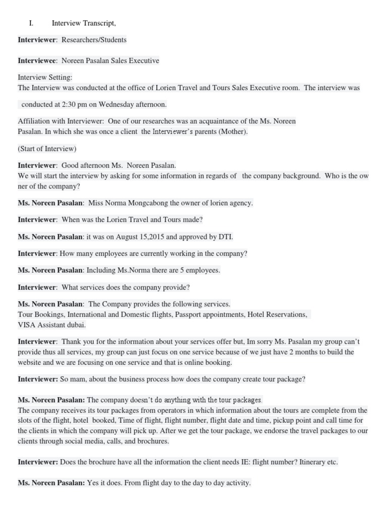 I. Interview Transcript | Download Free PDF | Business