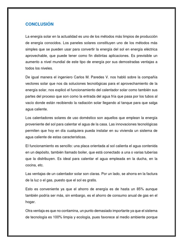 Conclusion Energia Solar | PDF | Energía solar | Agua