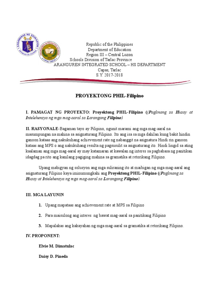 Project Proposal Filipino Edited | PDF