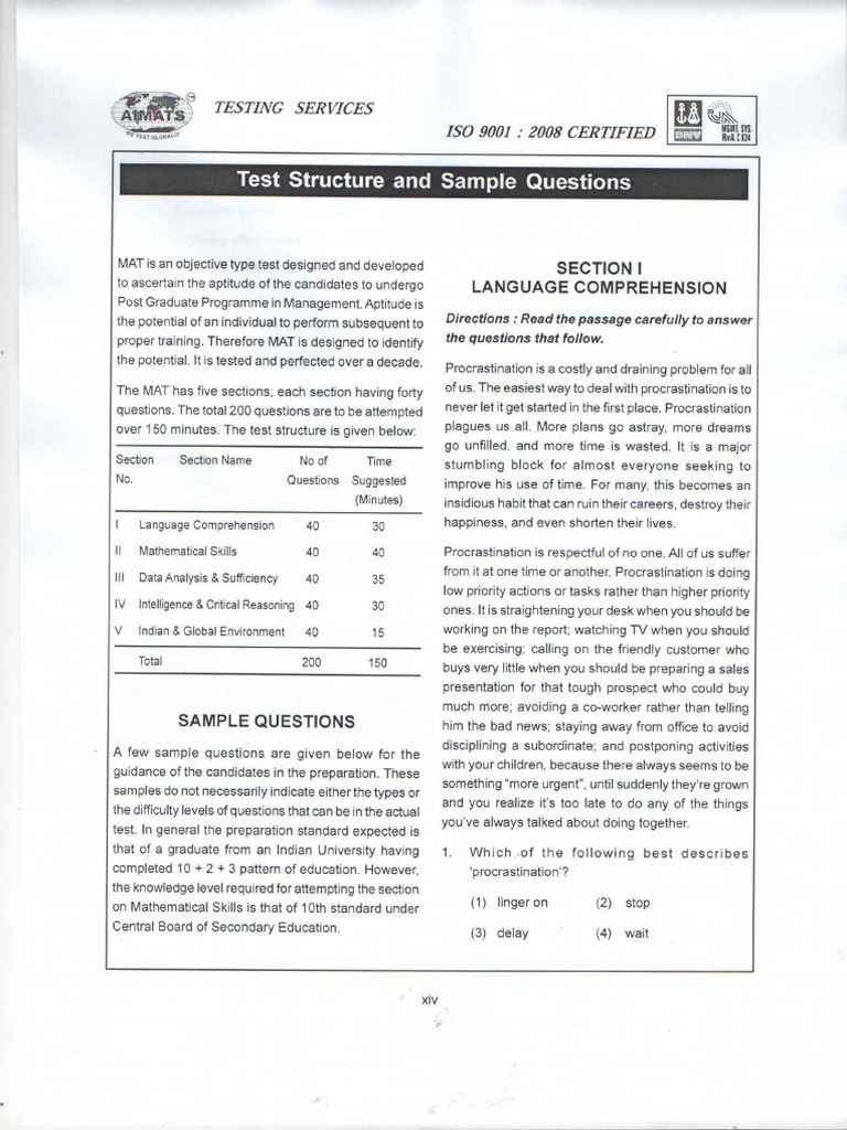 Mat Sample Questions PDF | PDF