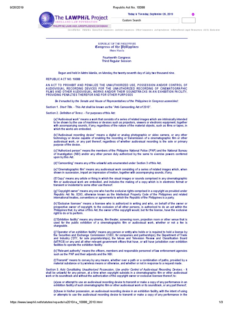 Republic Act No. 10088 PDF | PDF | Copyright | Movie Theater