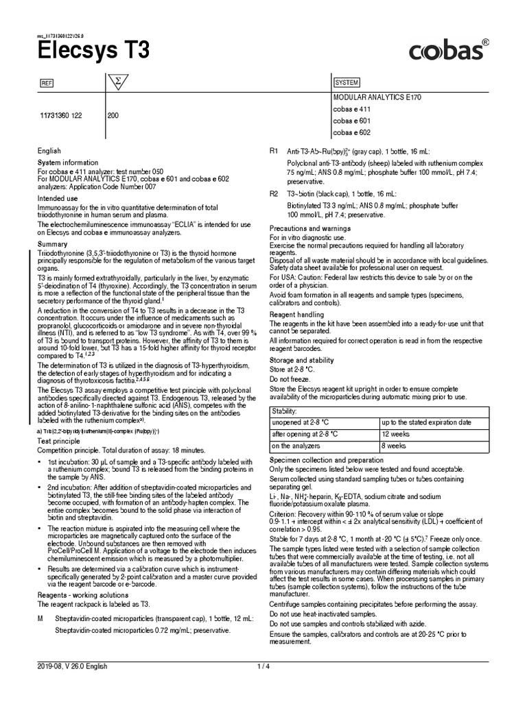 Insert - Elecsys T3.ms - 11731360122.v26.en | PDF | Chemistry | Nature