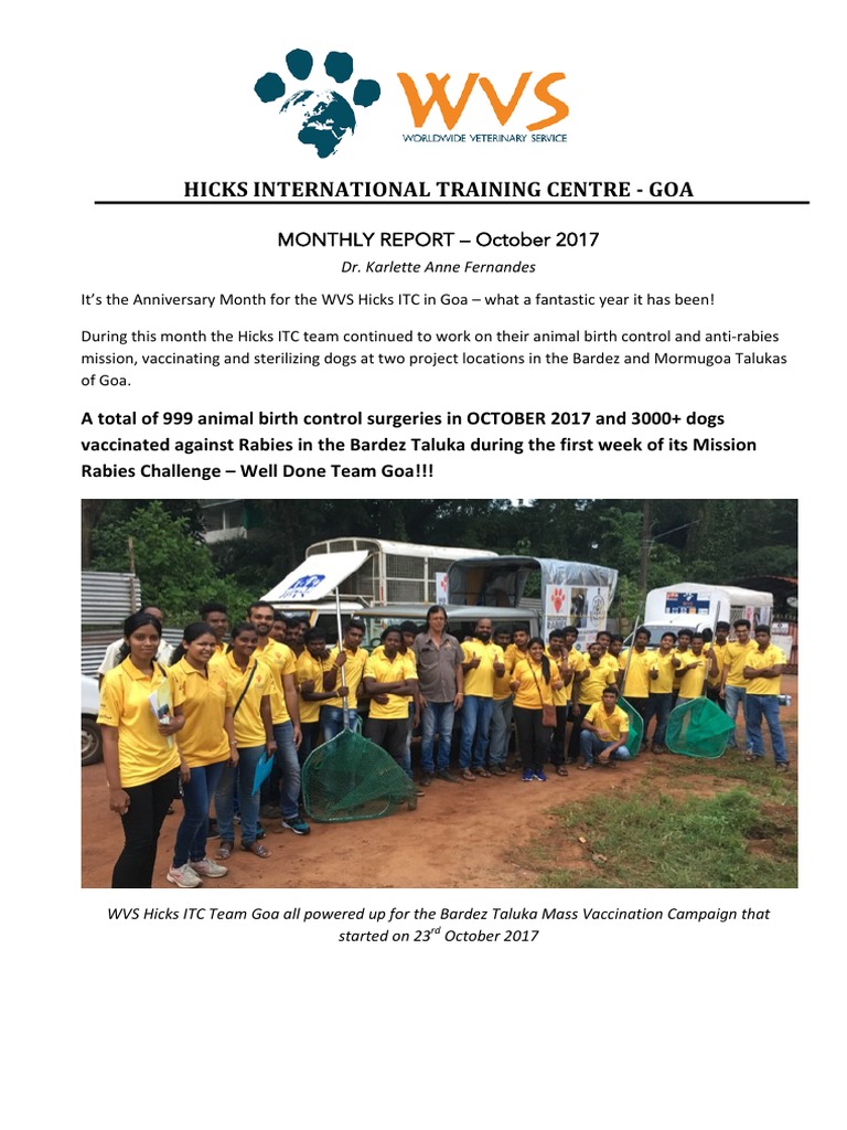 Wvs Hicks Itc Goa - Report Oct 20174 | PDF | Veterinary Physician | Rabies