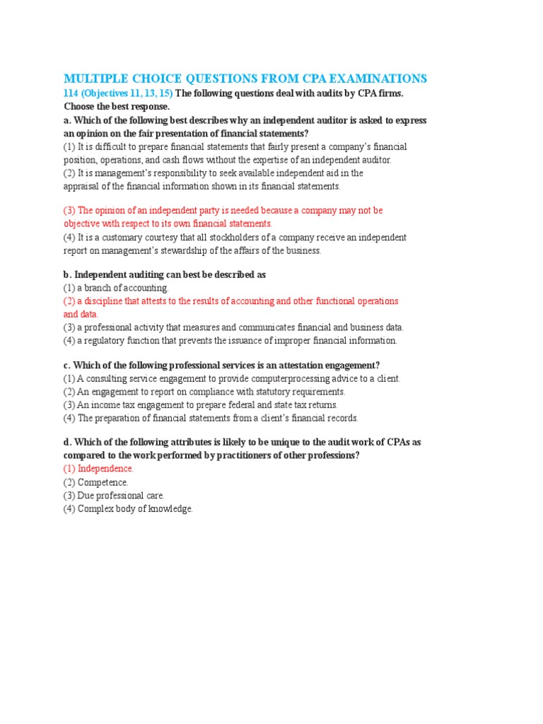 CPA Exam Audit MCQ Practice Questions | PDF | Internal Audit | Audit