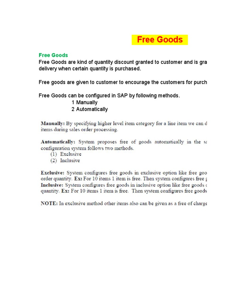 SAP SD Free Goods Cofiguration | PDF | Goods | Business
