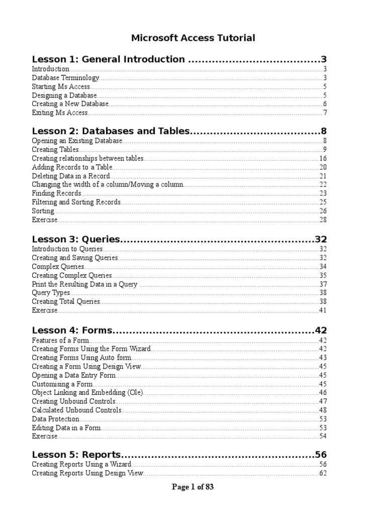 MS Access Manual | PDF | Microsoft Access | Database Index