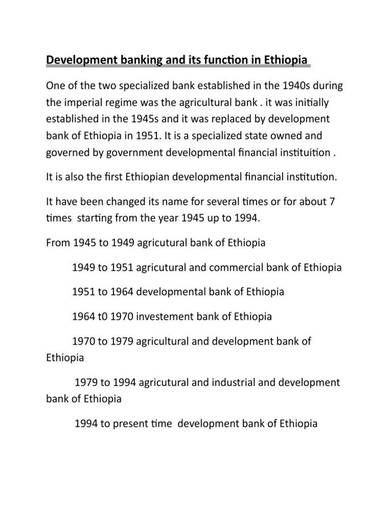 Development Banking and Its Function in Ethiopia | PDF | Economic ...