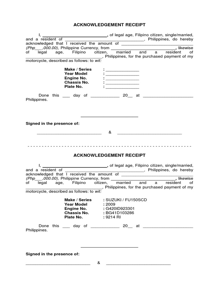 Acknowledgement Receipt