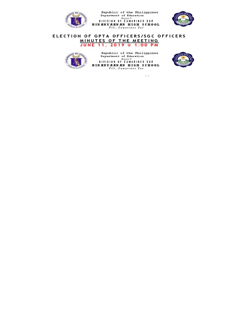 Election of Gpta Officers/Sgc Officers Minutes of The Meeting | PDF