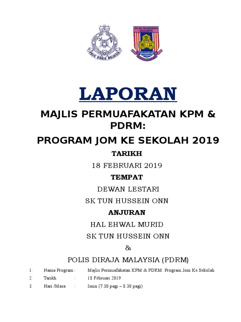 Laporan Program Jom Ke Sekolah KPM & PDRM 2019 | PDF