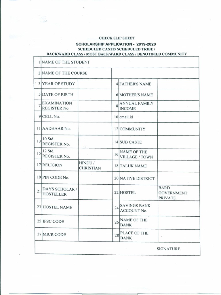 SC ST Scholarship Renew Application Form PDF | PDF