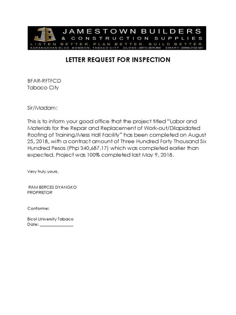 Inspection Request for Completed Project | PDF | Technology & Engineering