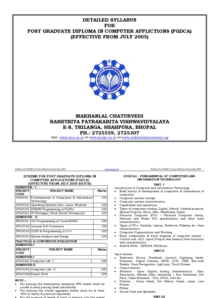 Pgdca Syllabus 2005 Html Constructor Object Oriented Programming 9836