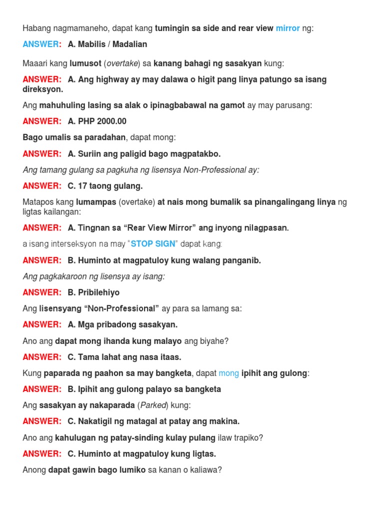 LTO Tagalog Reviewer Edit 2 | PDF
