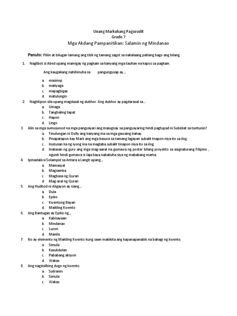 Summative Test Filipino | PDF