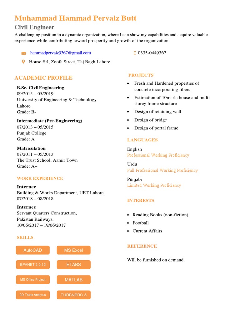 Muhammad Hammad Pervaiz Butt: Civil Engineer | PDF