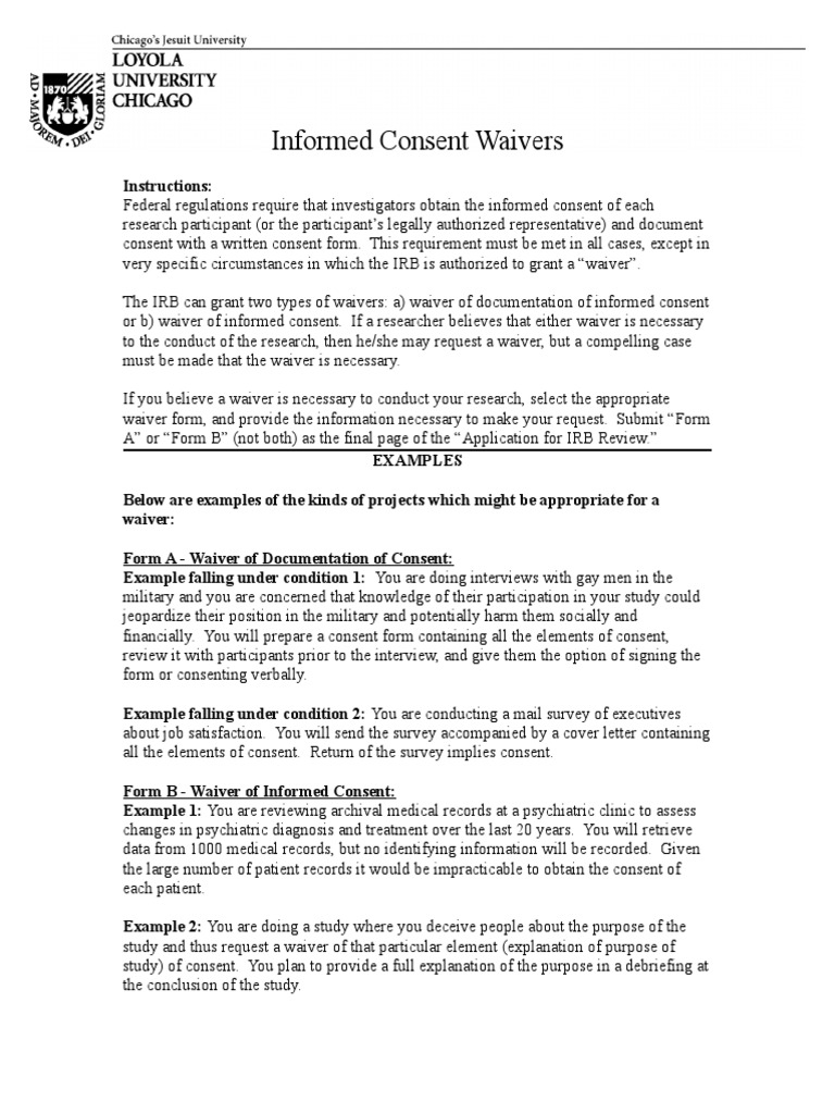 Informed Consent Waivers | PDF | Informed Consent | Institutional ...