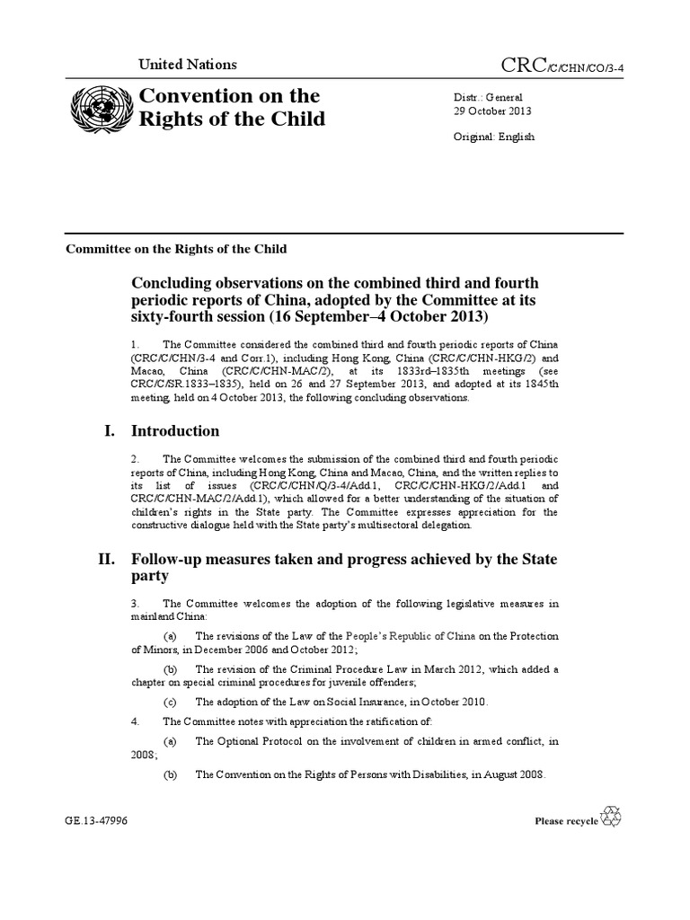 Conventions On The Rights of The Child | PDF | Children's Rights | Violence