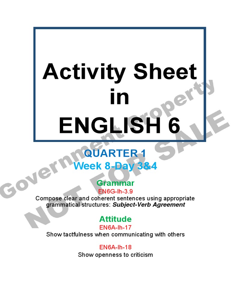 Activity Sheet in English 6: Quarter 1 | Download Free PDF ...