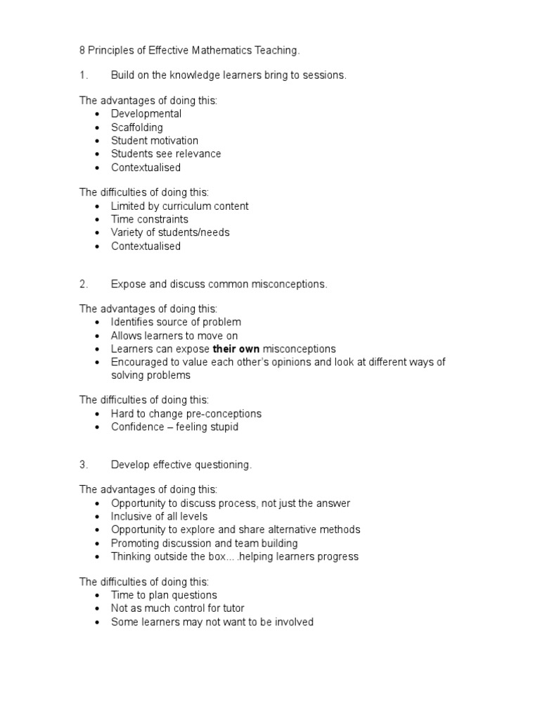 8 Principles of Effective Mathematics Teaching | PDF | Teaching | Learning