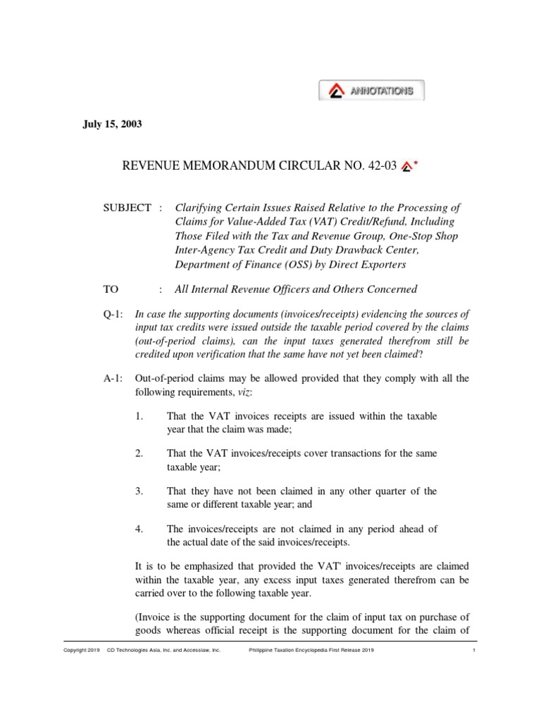 RMC No. 42-03 | PDF | Value Added Tax | Invoice