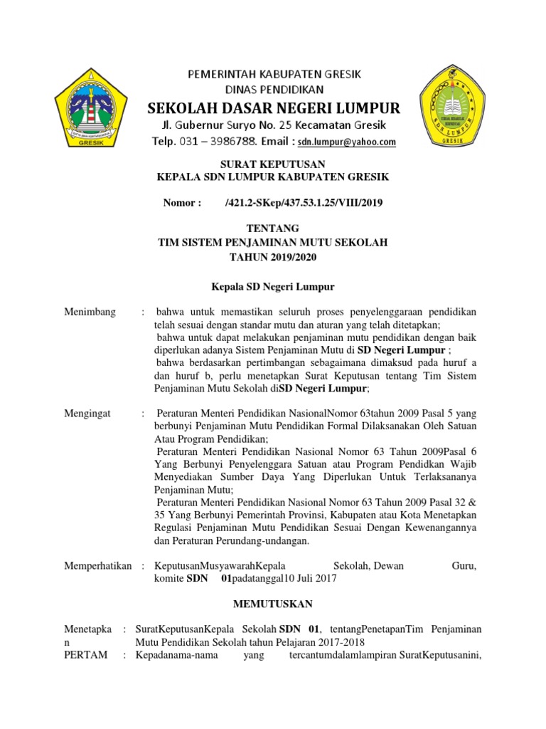 Contoh SK Spmi | PDF | Karier & Perkembangan