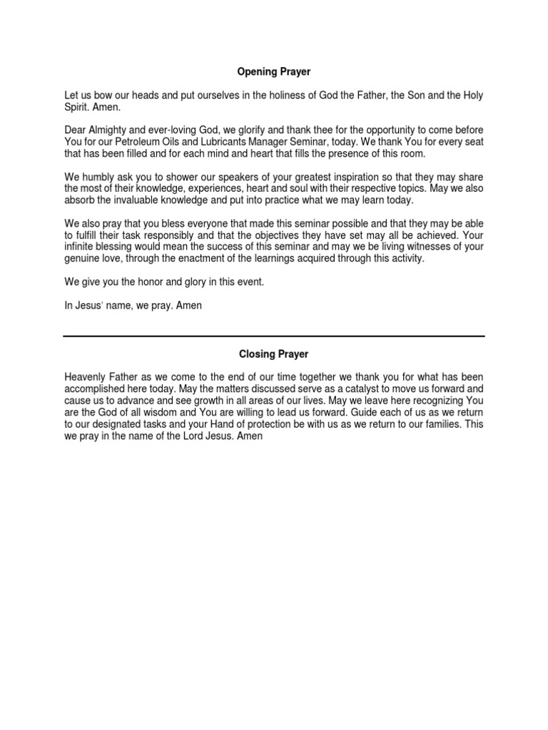Opening and Closing Prayer | PDF | God The Father | Prayer