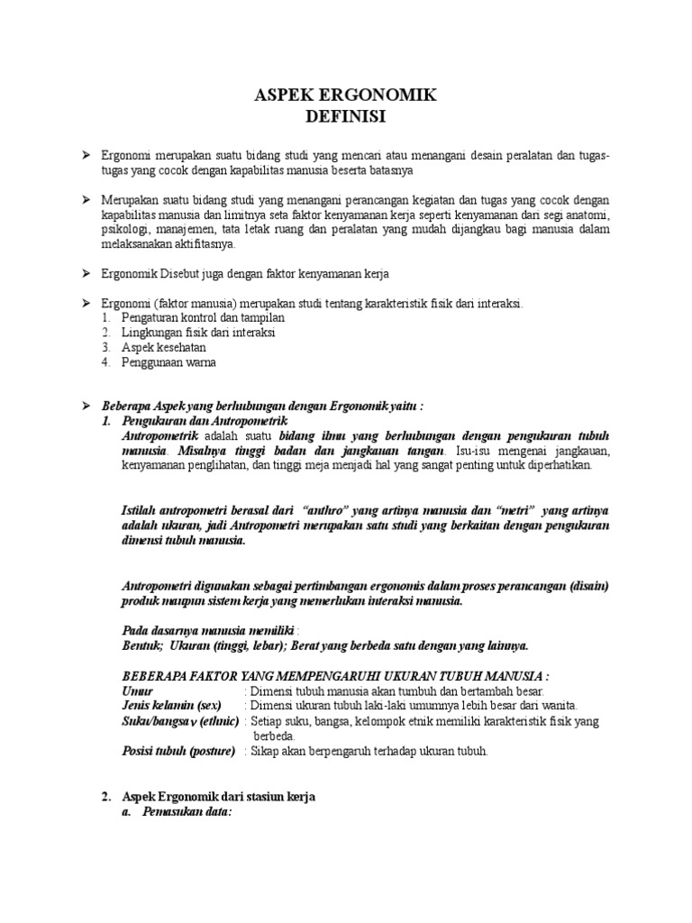 Aspek Ergonomik | PDF
