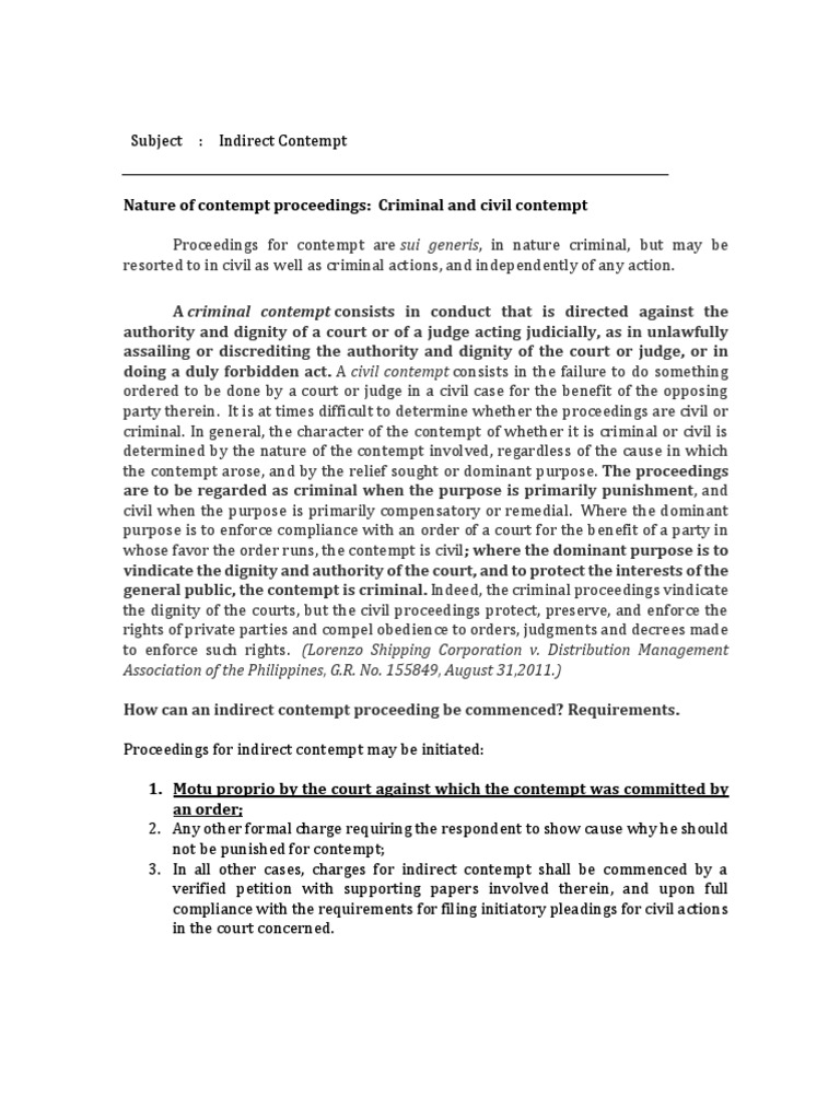 Indirect Contempt Memo | PDF | Contempt Of Court | Public Law